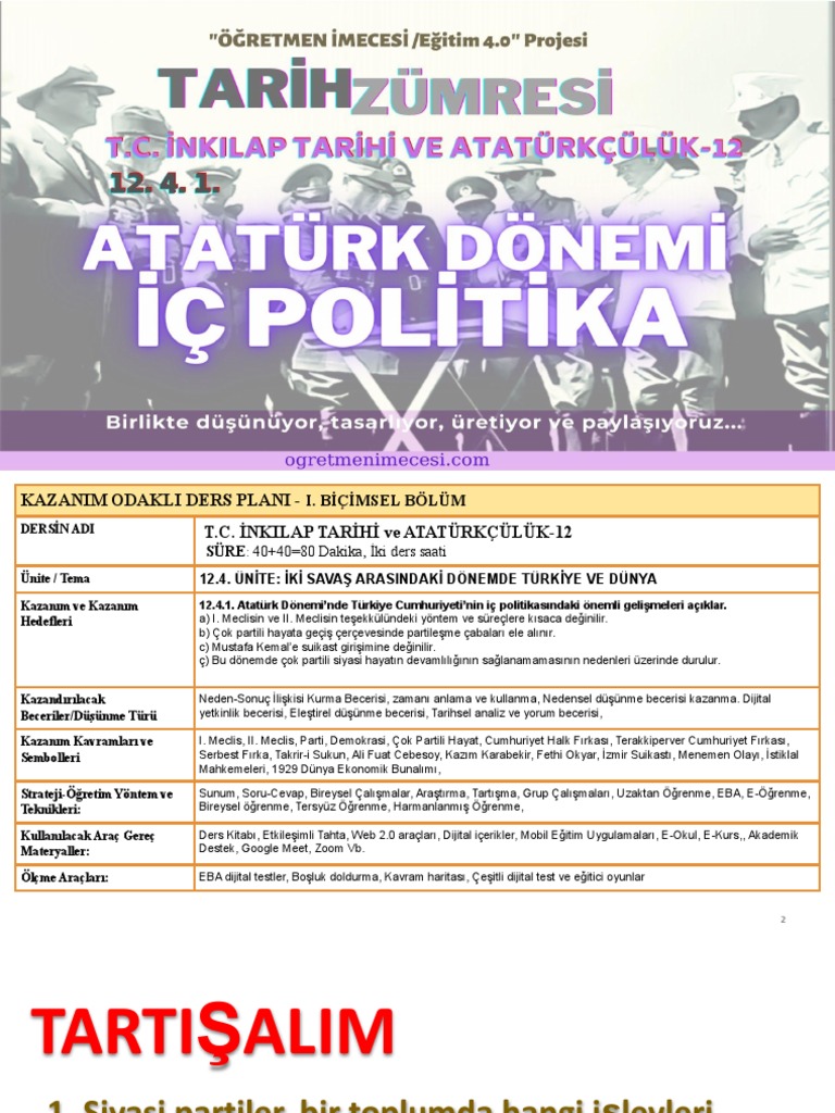12.4.1. Ataturk Donemi Ic Politika Plan Sunu Slayt PDF | PDF