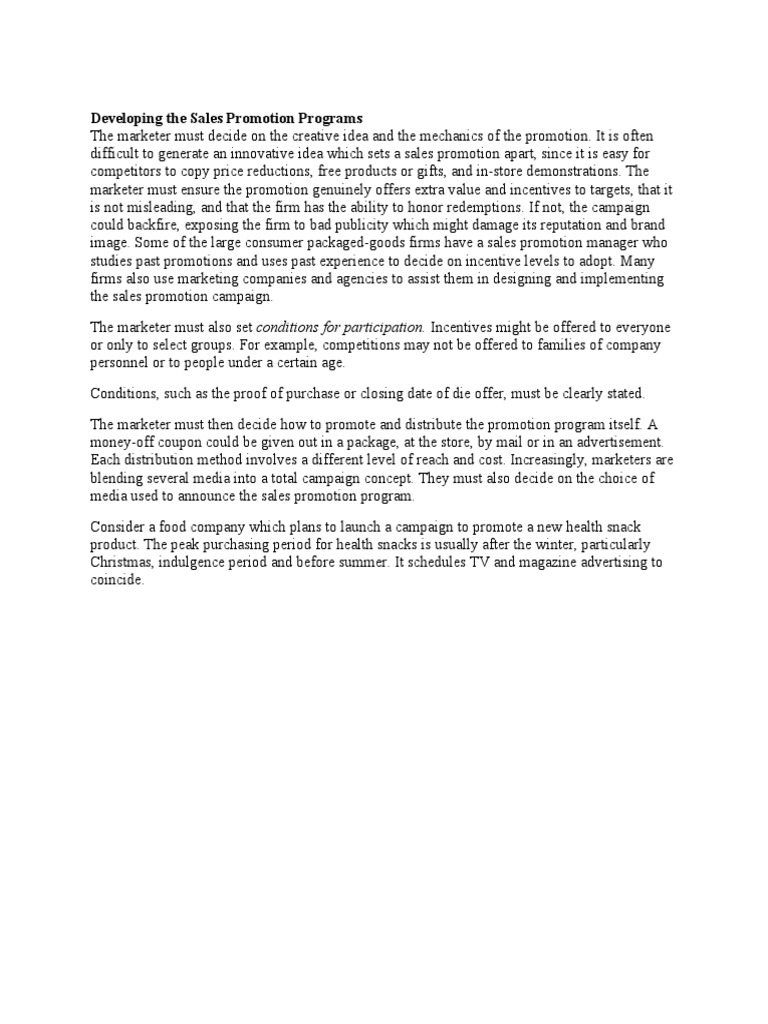 Developing The Sales Promotion Programs | PDF