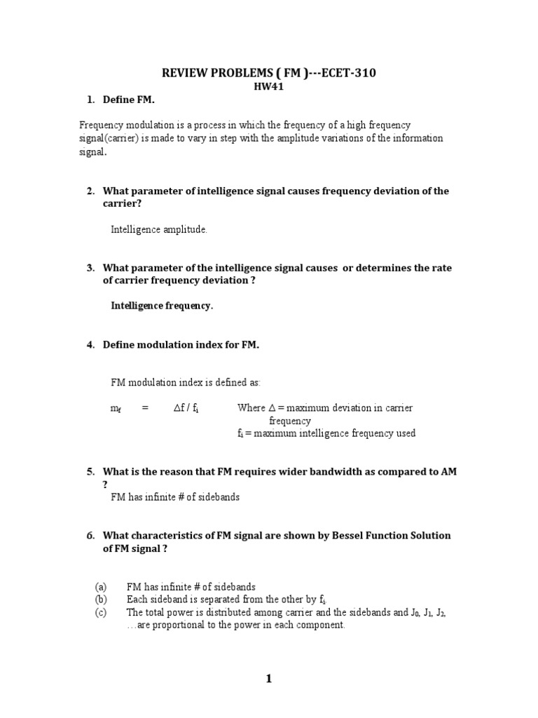 Documents - Ecet310 w4 Homework41sol | PDF | Frequency Modulation | Broadcast Engineering