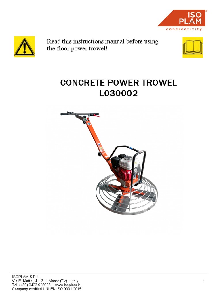 Concrete Power Trowel Manual | PDF | Electric Motor | Diesel Engine