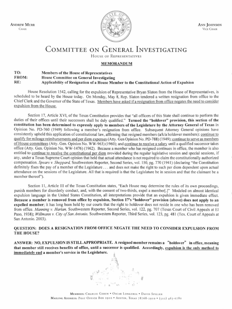State Rep. Bryan Slaton Expulsion Report | PDF | United States House Of ...
