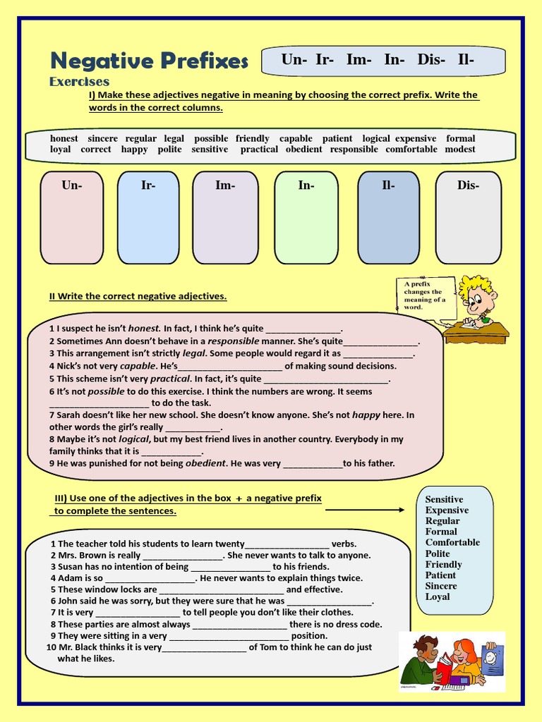 Negative Prefixes Exercises Worksheet | PDF | Languages | Foreign ...