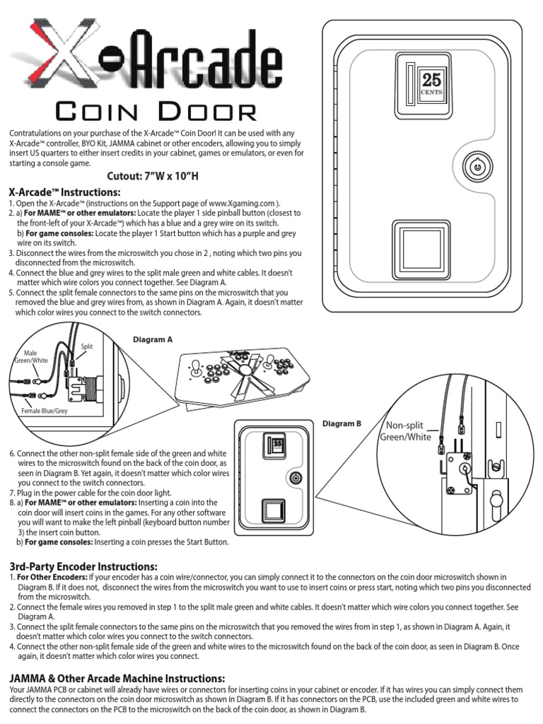 X-Arcade Coin Door Manual | PDF | Electrical Connector | Video Game Hardware