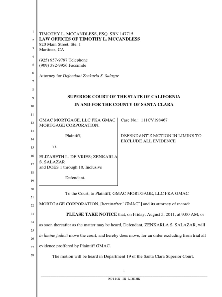 Motion in Limine To Exclude All Evidence and Judicial Notice | PDF ...