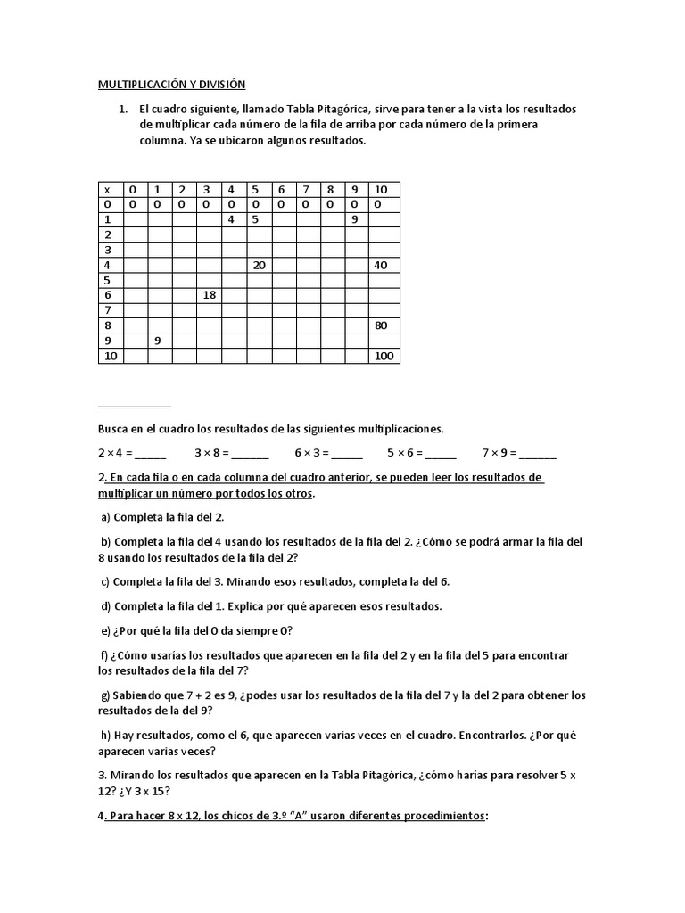 Guía de Multiplicación y División para Niños | PDF | Multiplicación ...