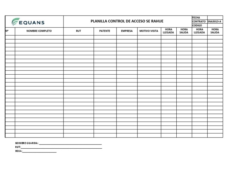 Planilla de Control de Acceso | PDF