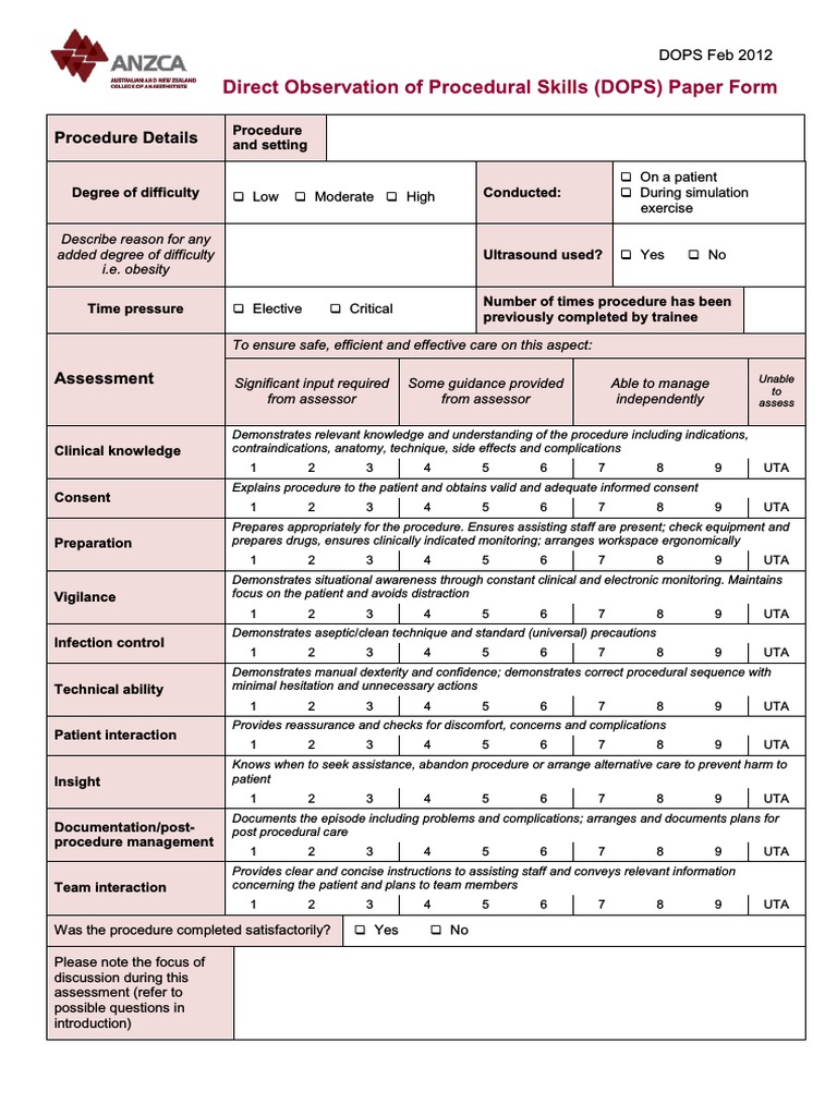 Direct Observation of Procedural Skills (DOPS) Paper Form.pdf | PDF | Informed Consent | Simulation