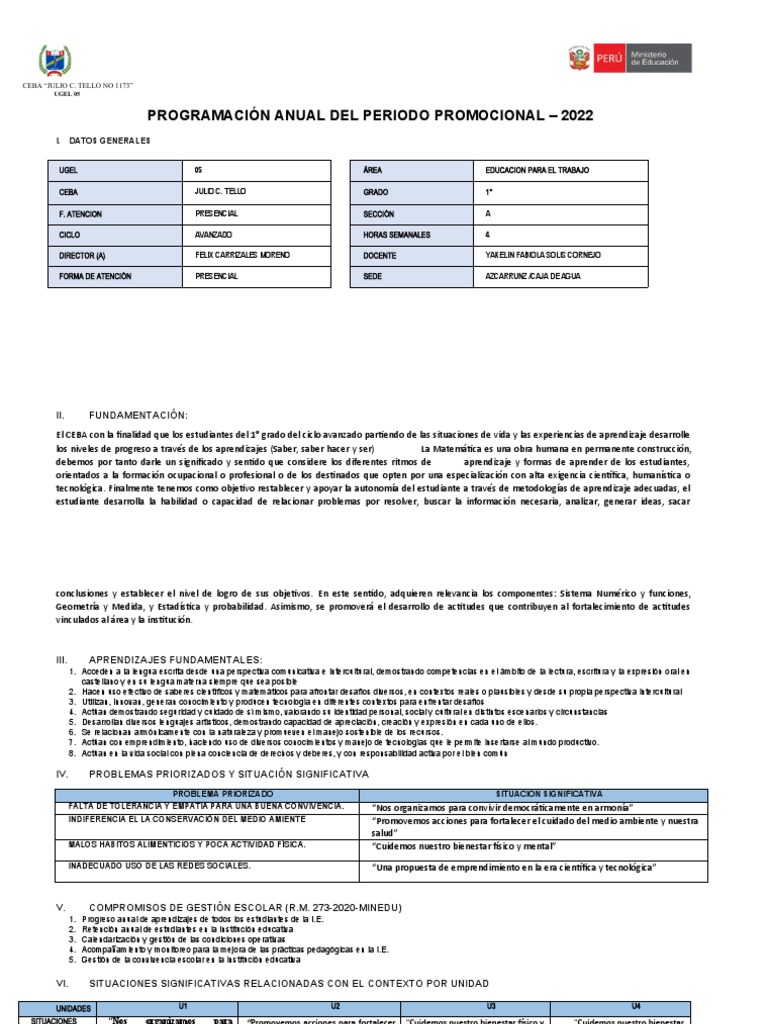 Programacion Ept 1°a | Descargar gratis PDF | Aprendizaje | Evaluación