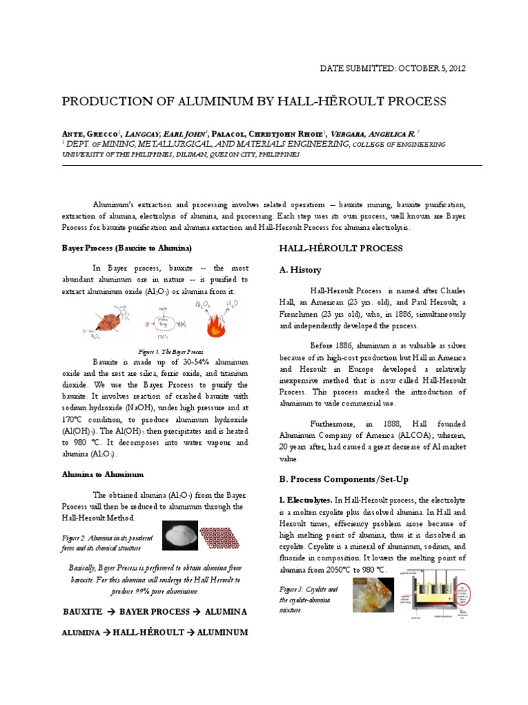 Chem 17 - PRODUCTION OF ALUMINUM BY HALL-HĔROULT PROCESS | PDF ...