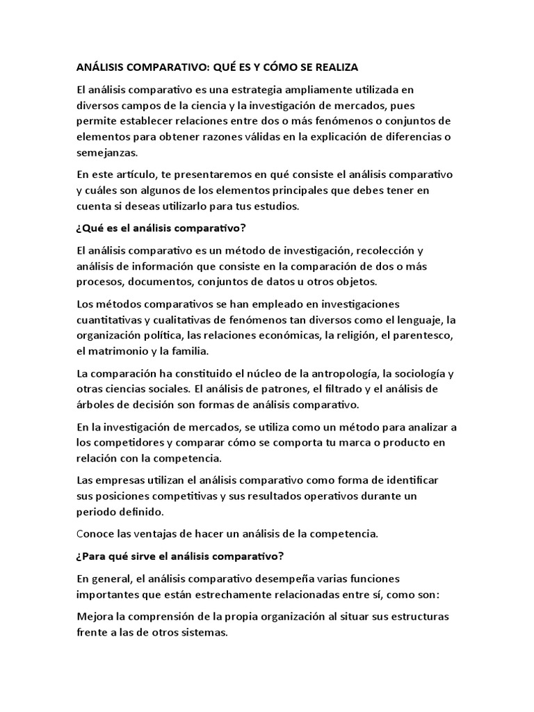 Análisis Comparativo | PDF | Análisis | Investigación de mercado