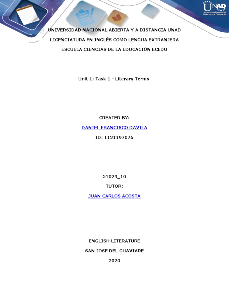 Unit 1 Task 1 - Literary Terms | PDF | English Language | Cognitive Science