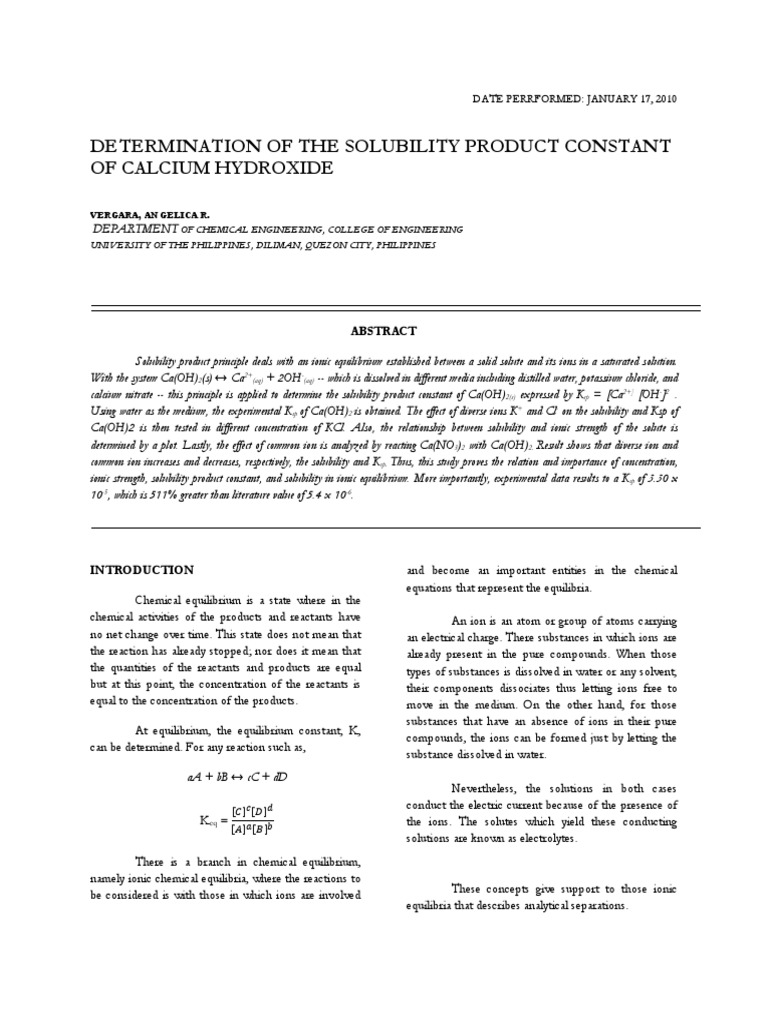 Chem 17 - DETERMINATION OF THE SOLUBILITY PRODUCT CONSTANT OF CALCIUM ... Chem 17 - DETERMINATION OF THE SOLUBILITY PRODUCT CONSTANT OF CALCIUM ...