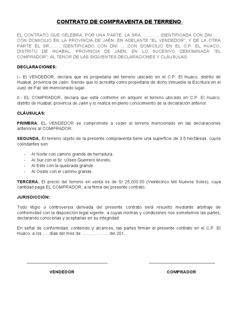 Contrato Compraventa de Terreno | PDF