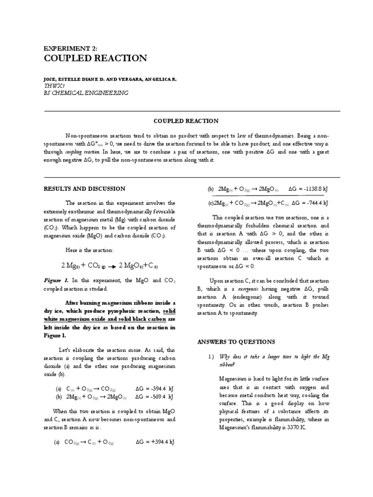 Chem 17 - Coupled Reaction PDF | PDF | Chemical Reactions | Magnesium