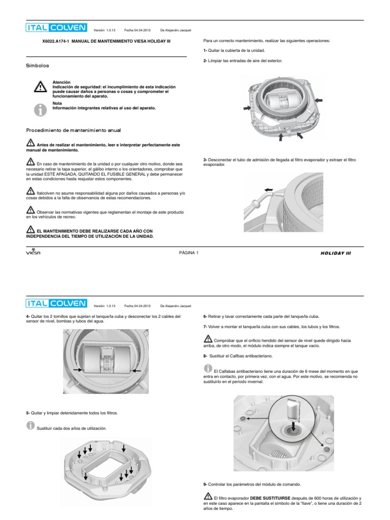 VIESA HOLIDAY III Mantenimiento | PDF | Agua | Tanques