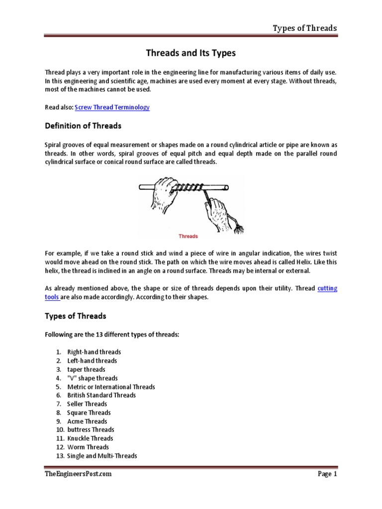 Types of Threads | PDF | Screw | Helix