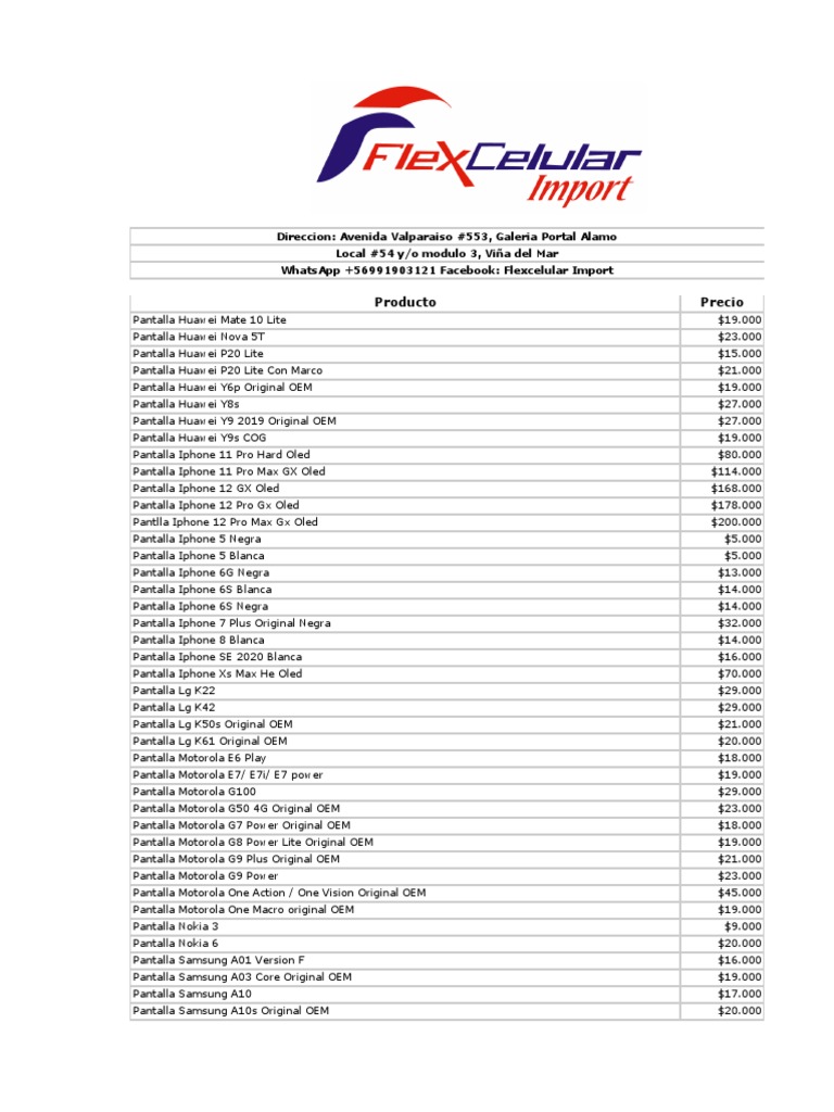 Lista Precios Flexcelular Mayo | PDF | Yo telefono | Asistente personal digital