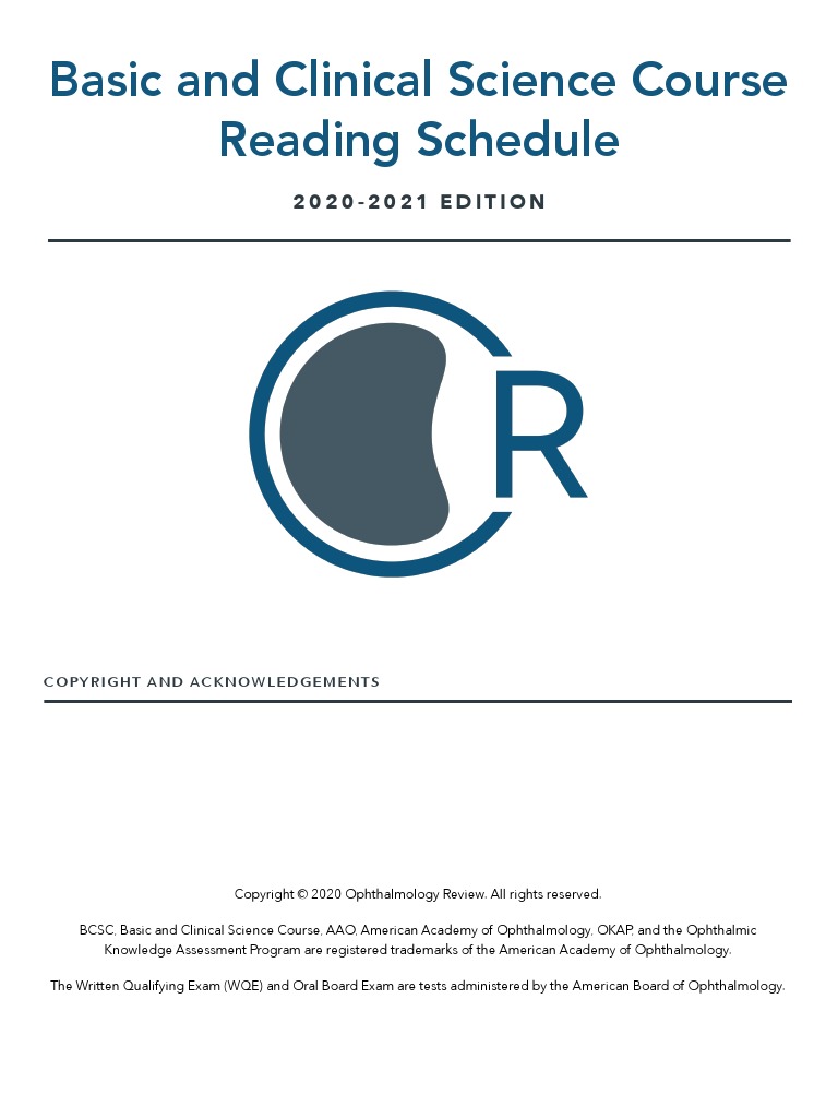 BCSC Reading Schedule 2020-2021 | PDF | Glaucoma | Ophthalmology
