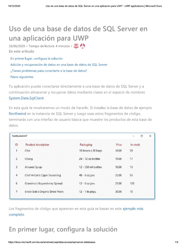 Conexion Base Datos Uwp | PDF