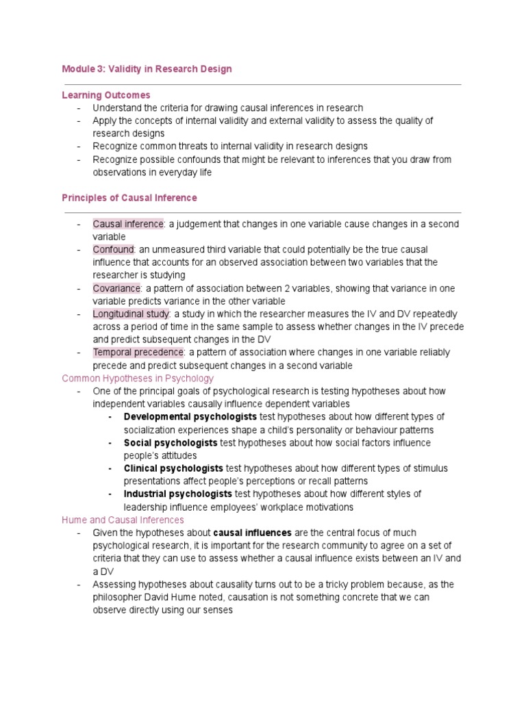 Module 3 - Validity in Research Design | PDF | Causality | Confounding