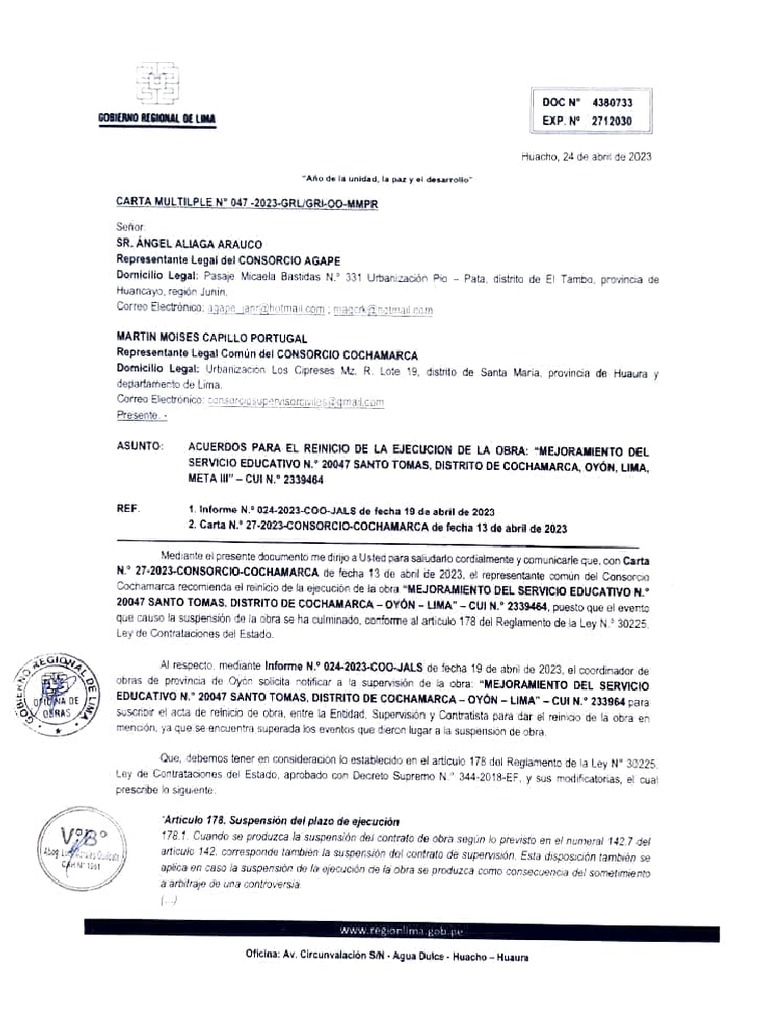 Carta Multiple N°047-2023-Grl-Gri-Oo-Mmpr | PDF | Gobierno