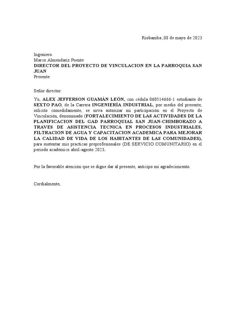 Solicitud Al Director Alex - Guaman | PDF