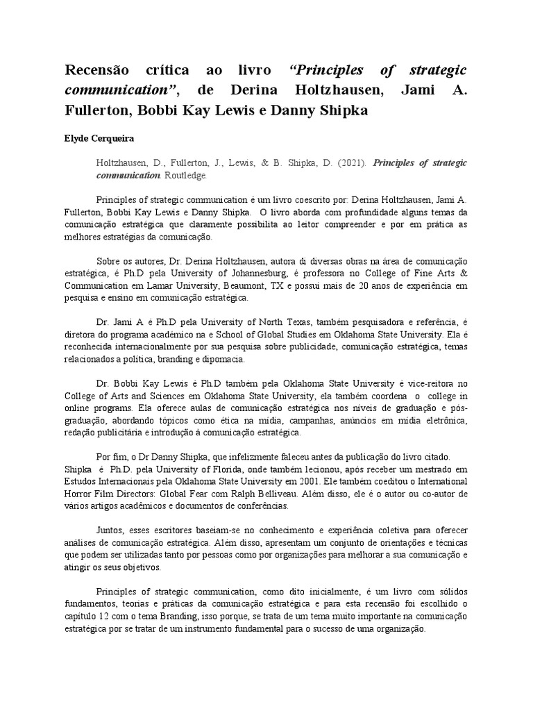 Recensão Ao Livro Principles of Strategic Communication | PDF | Marca ...