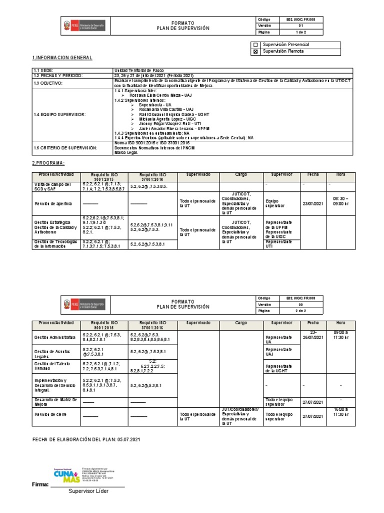 Anexo 03 - E02.UIGC - fr.008 Plan de Supervisión - UT Pasco F | PDF ...