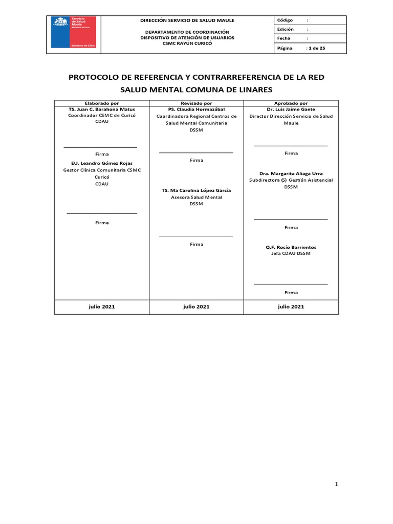 Protocolo de Referencia y Contrarreferencia Curicó | PDF | Hospital | Salud mental