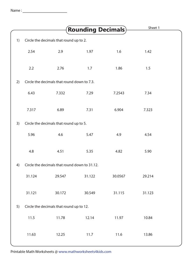 Rounding Decimals Worksheet | PDF | Teaching Methods & Materials