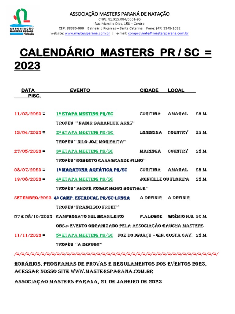 Calendario Masters PR SC 2023 1 | PDF