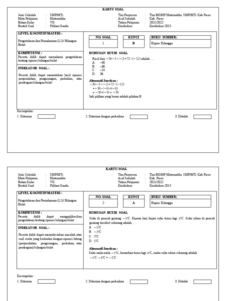 Kartu Soal Matematika (Susulan) | PDF | Metode & Bahan Ajar