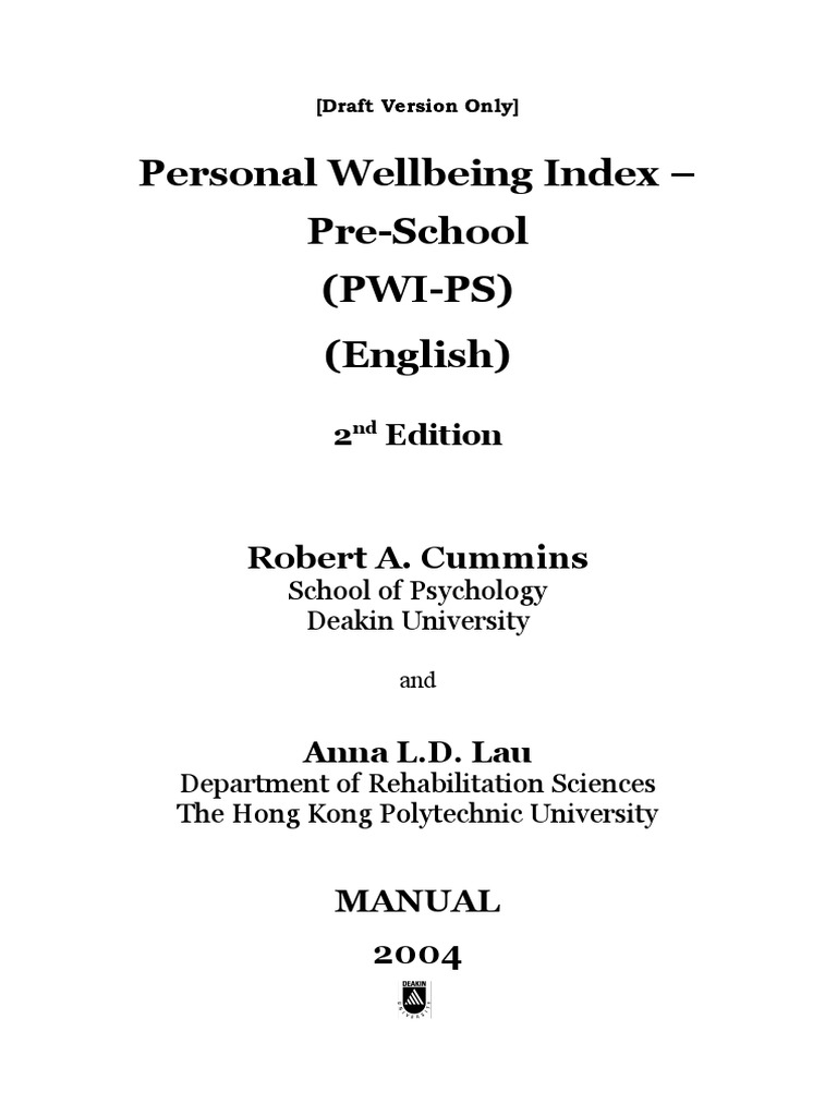 Personal Wellbeing Index - Pre-School (PWI-PS) Manual | PDF | Quality ...