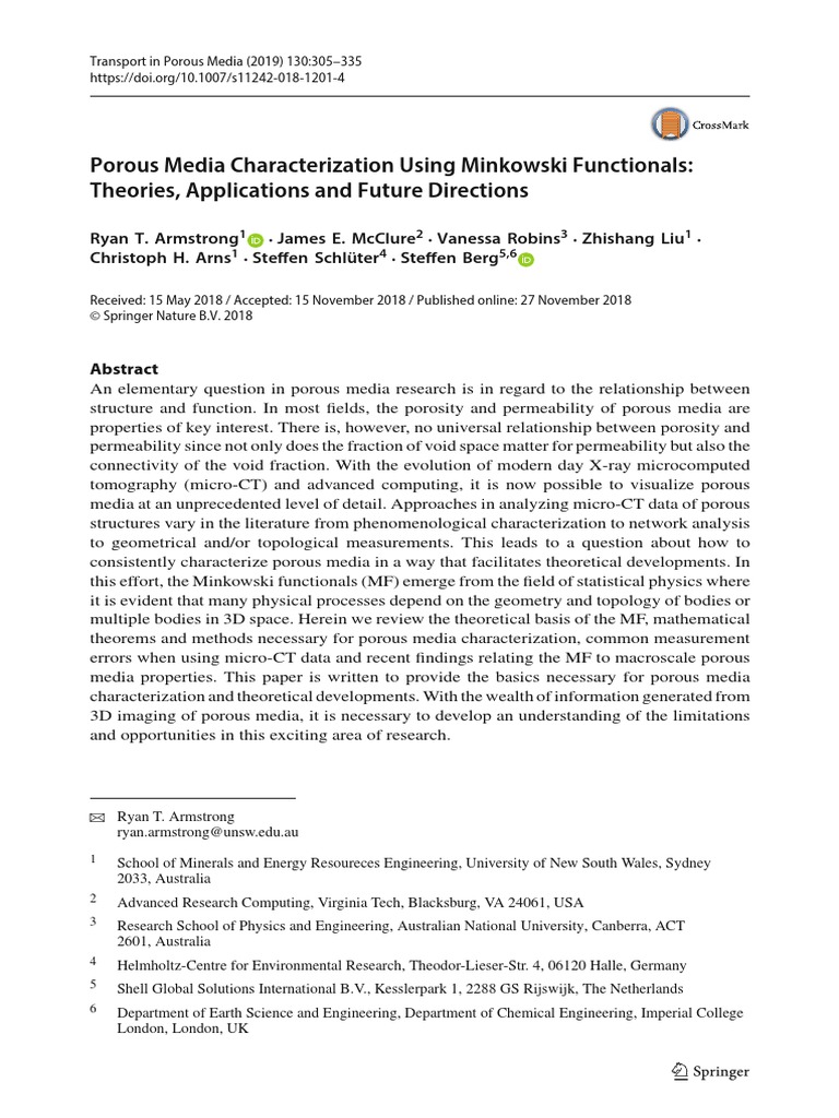 Porous Media Characterization Using Minkowski Functionals: Theories, Applications and Future ...