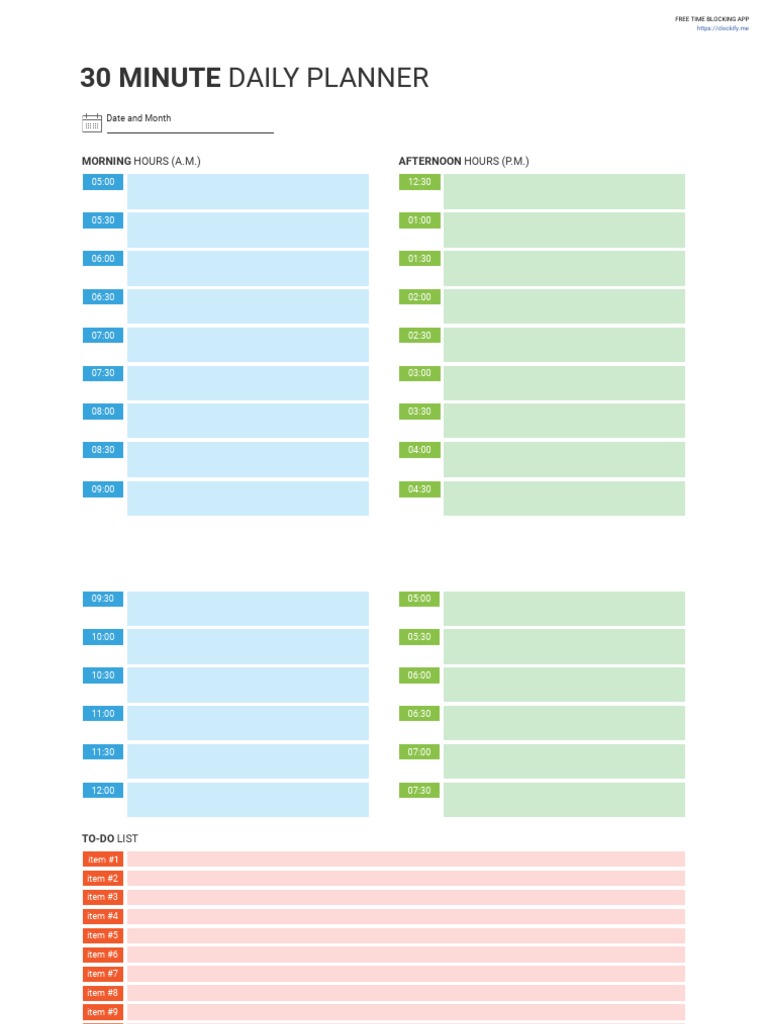 30 Minute Daily Planner | PDF | Home & Garden | Science & Mathematics