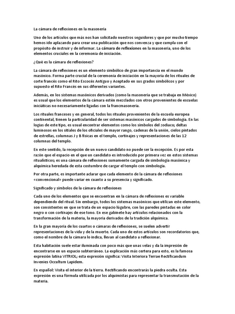 La Cámara de Reflexiones en La Masonería | PDF | Masonería