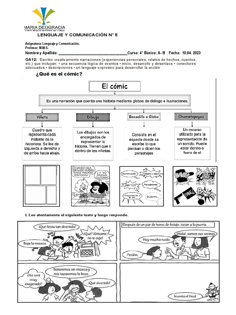 GUÍA 5 PARTES DE UN CÓMIC 4°B | PDF | Cómics