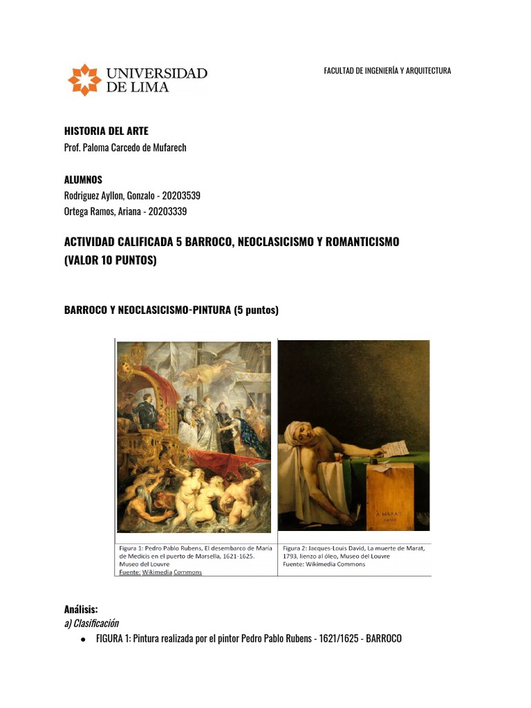 Actividad 5 - BARROCO, NEOCLASICISMO Y ROMANTICISMO | PDF