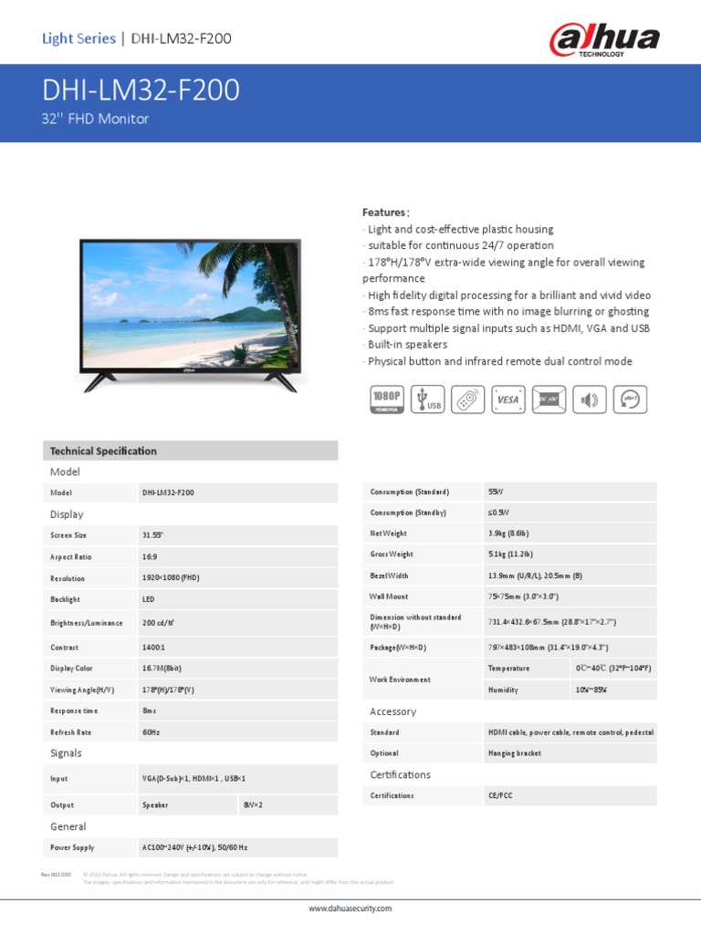 LM32-F200 Datasheet 2022726 | PDF | Computer Monitor | Hdmi