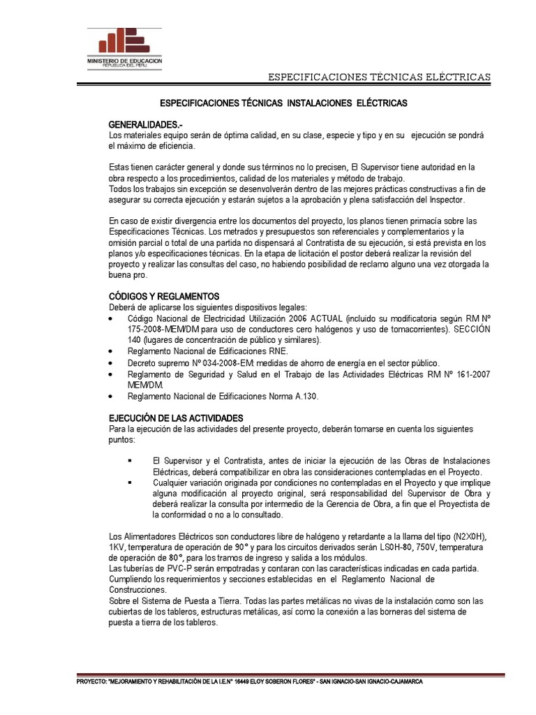 Especificaciones Técnicas de Instalaciones Electricas | PDF | Tubería (transporte de fluidos ...