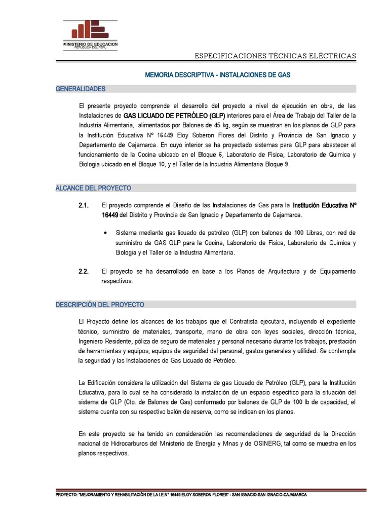 Especificaciones Técnicas de Instalaciones Electricas - SISTEMA GAS | PDF | Tubería (transporte ...