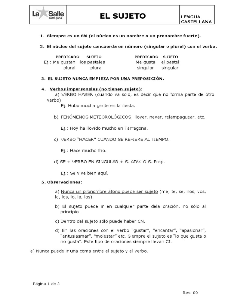 Ejemplos de sujeto y predicado | PDF | Asunto (gramática) | Verbo