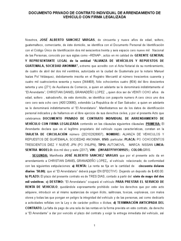Contrato Toyota Corolla 2019 | PDF | Guatemala | Justicia