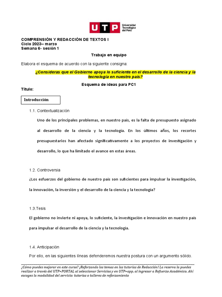 S06.s1-Esquema Para PC1 (Material) 2023 Marzo | PDF