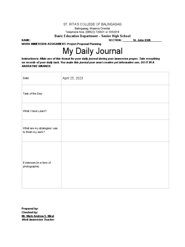 FINAL WORK IMMERSION JOURNAL.docx | PDF