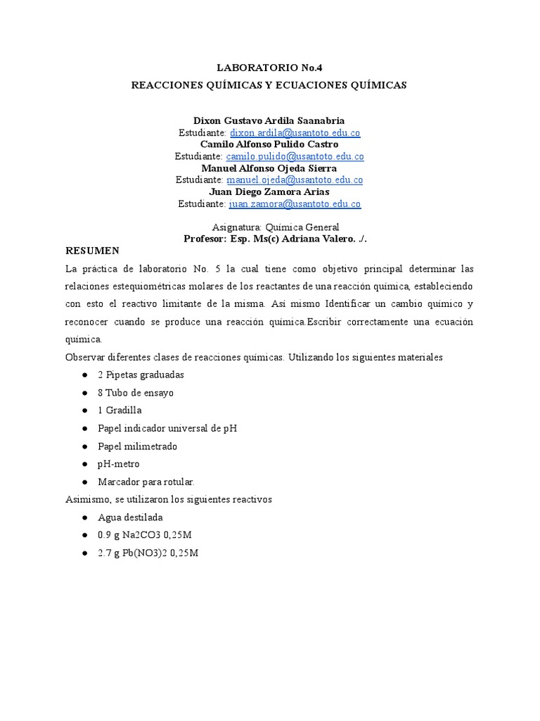 Laboratorio No. 05 | PDF | Redox | Química