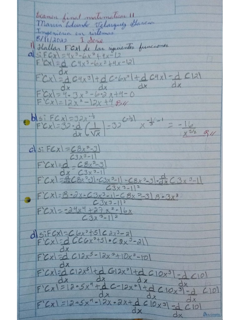 Examen Final Matemáticas 2 PDF | PDF
