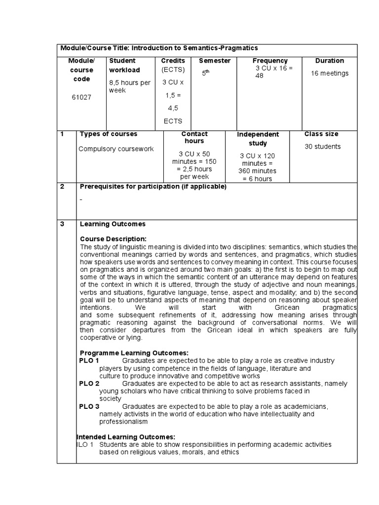 Module-Introduction-to-Semantics-Pragmatics | PDF | Adjective | Verb