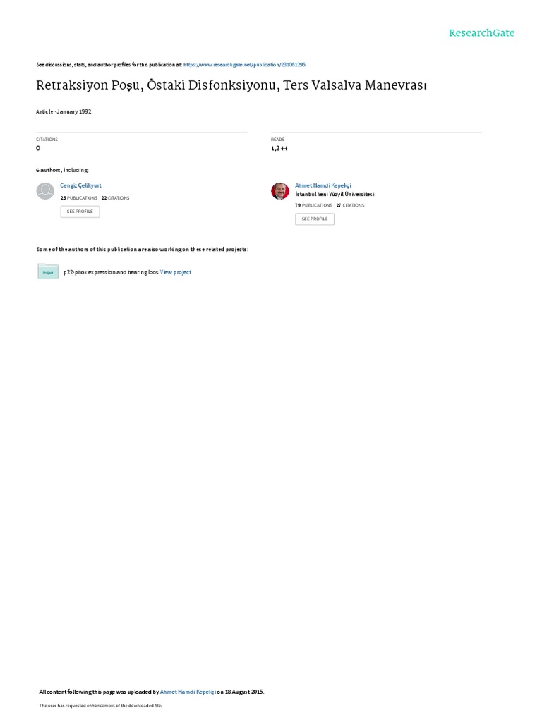 Retraksiyon Posu Ostaki Disfonksiyonu Ters Valsalva Manevrasi PDF | PDF