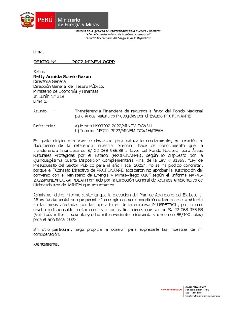 OFICIO-MEF Profonampe | PDF